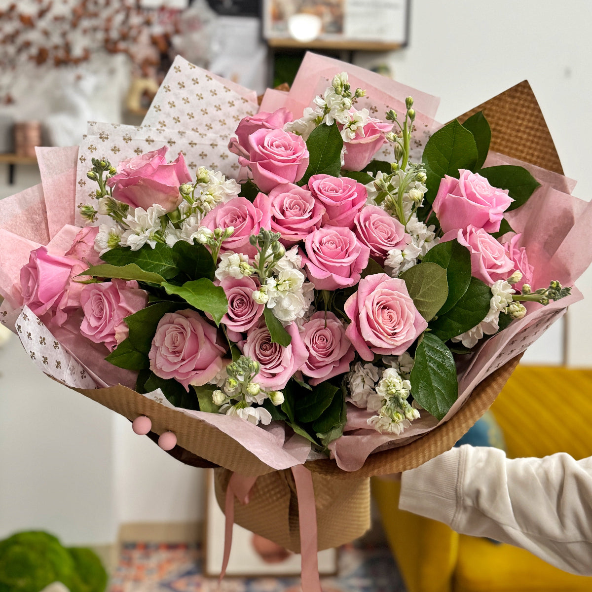 Pink Roses & White Stock | Flower Delivery Springfield VA